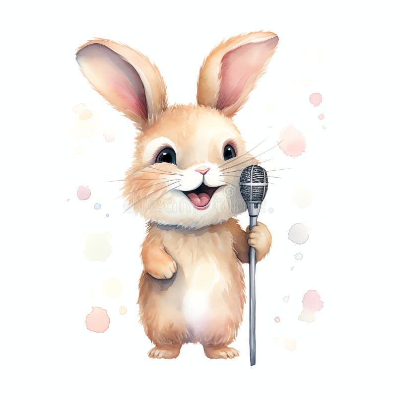 Cute Bunny with Microphone Stand Watercolor Illustration Stock ...