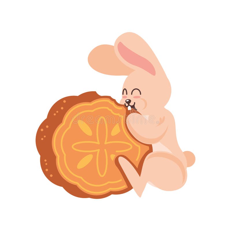 Cute bunny with mooncake stock vector. Illustration of moon - 328758947