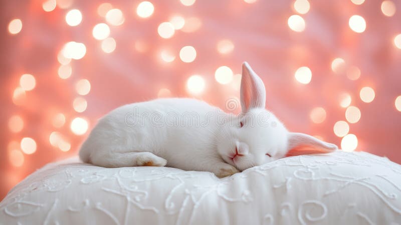 A Cute Bunny is Napping on a Cozy Blanket, Surrounded by Gentle, Dreamy ...