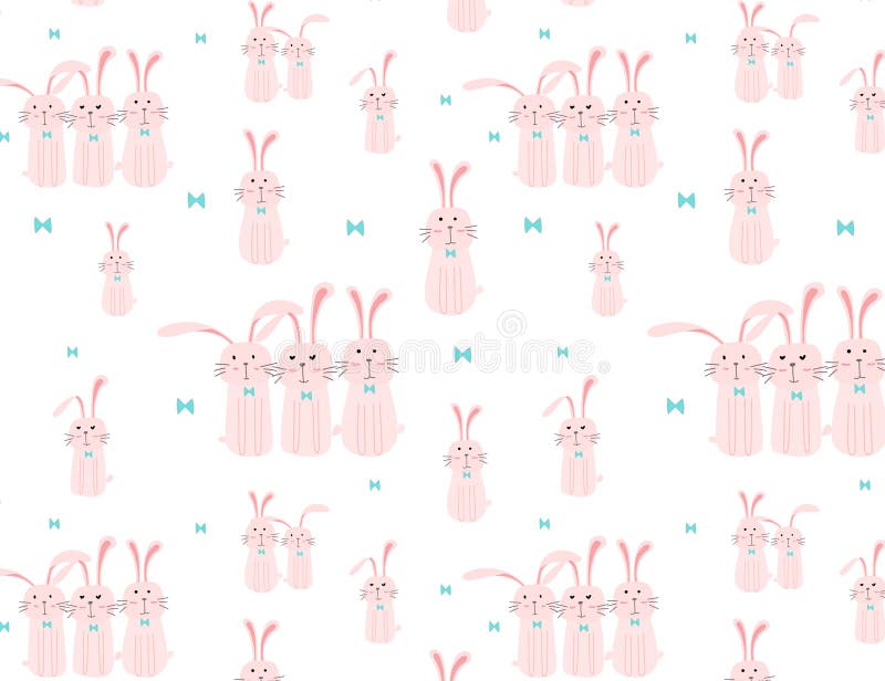 Cute Bunny and Floral Pattern Background. Stock Vector - Illustration ...