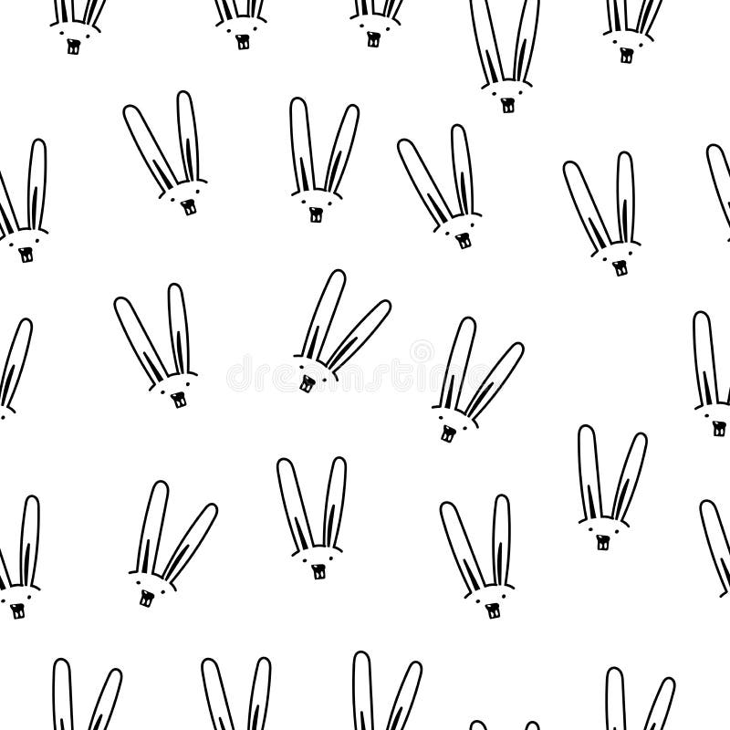 Cute Bunny Pattern. Hand Drawn Rabbit Head Vector Seamless Background ...