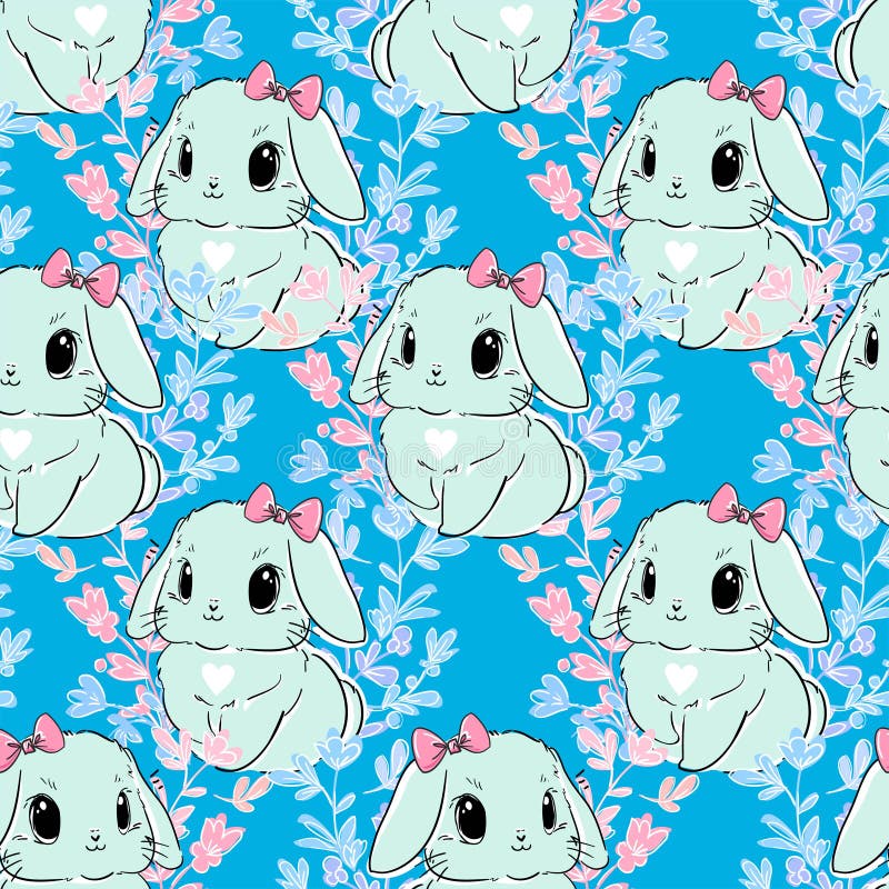 Cute Bunny Pattern. Print Design for Textiles. Vector. Rabbit and ...
