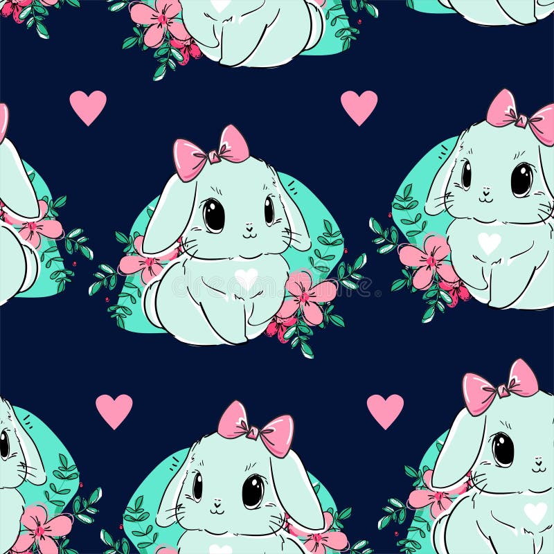 Cute Bunny Pattern. Print Design for Textiles. Vector. Rabbit and ...