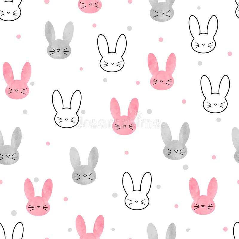 Cute White Bunny Seamless Pattern on Pink Background. Stock Vector ...