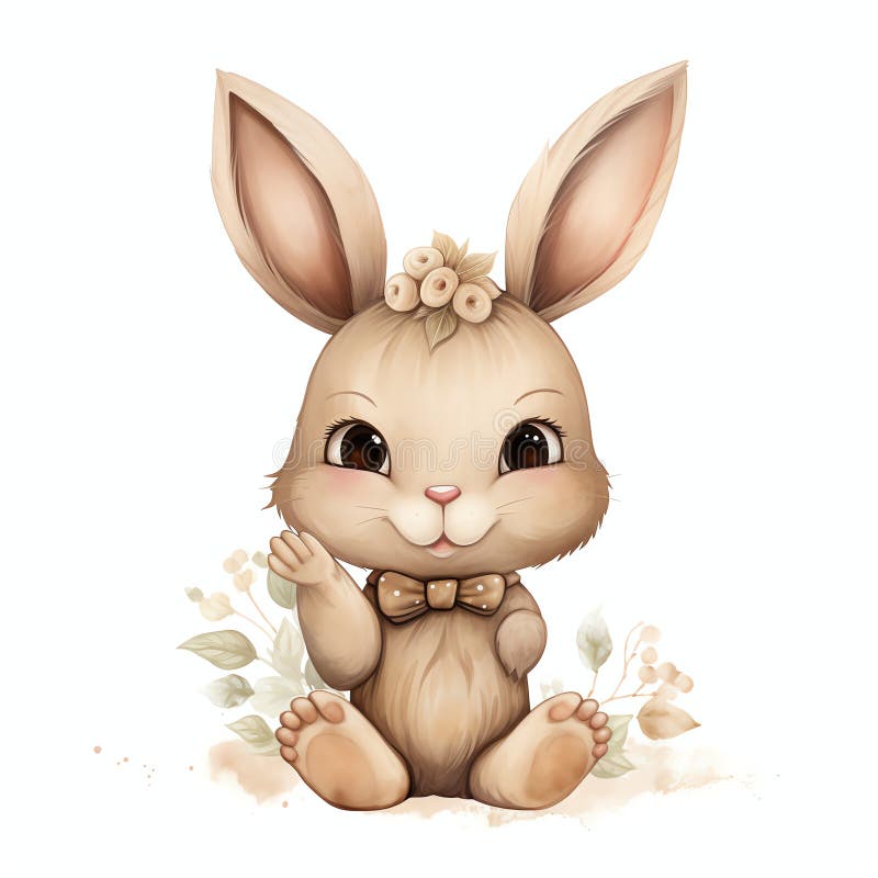 Cute Bunny with Peace Sign Watercolor Illustration Stock Illustration ...