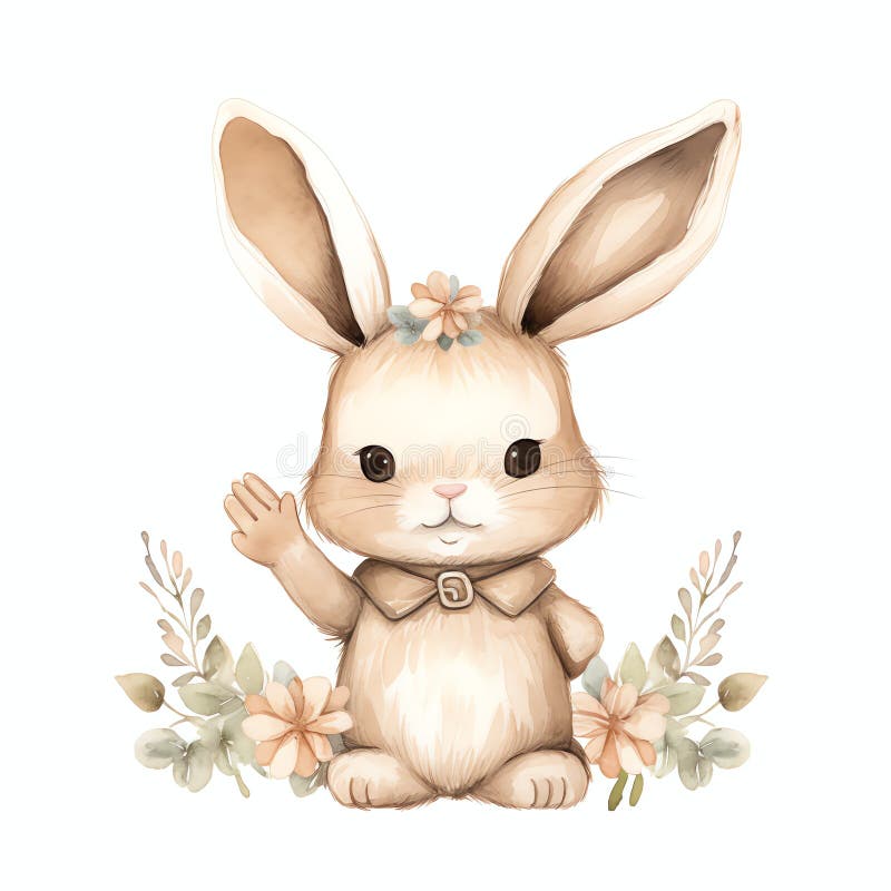 Cute Bunny with Peace Sign Watercolor Illustration Stock Illustration ...