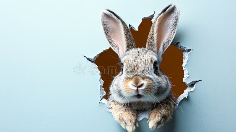 Cute Bunny Peaking, Easter Bunny Peeking Out of a Torn Hole in the Wall ...