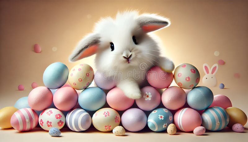 A Cute Bunny Peeking from Behind the Colorful Easter Eggs Stock ...
