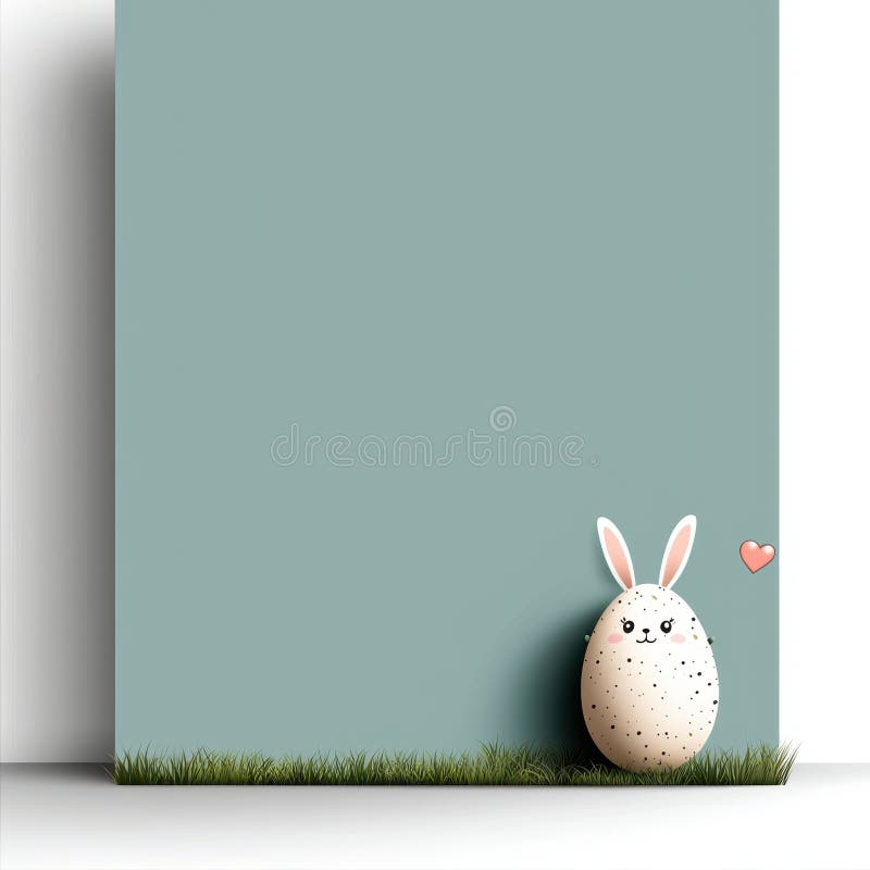 Cute Bunny Peeking from Behind Giant Easter Egg on Green Background ...