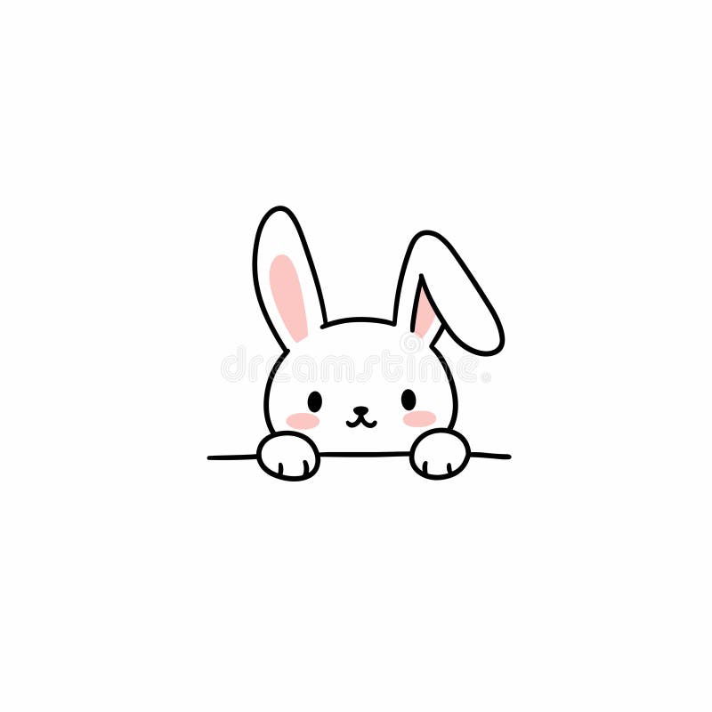 Cute Bunny Peeking in a Minimalist Style on a White Background Stock ...