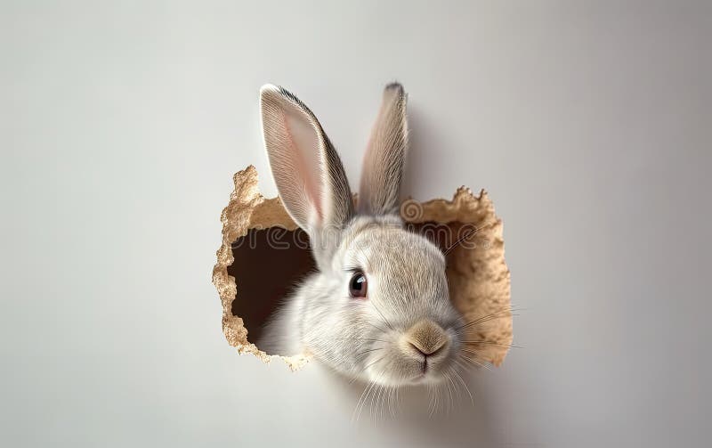 Cute Bunny Peeking Out of a Cracked Wall, Stock Illustration ...