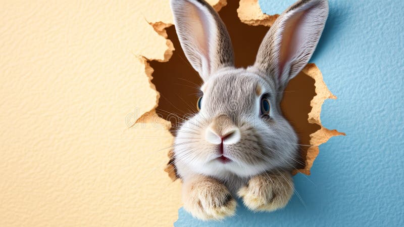 Cute Bunny Peeking through a Torn Pastel Wall, Spring, Easter, Adorable ...