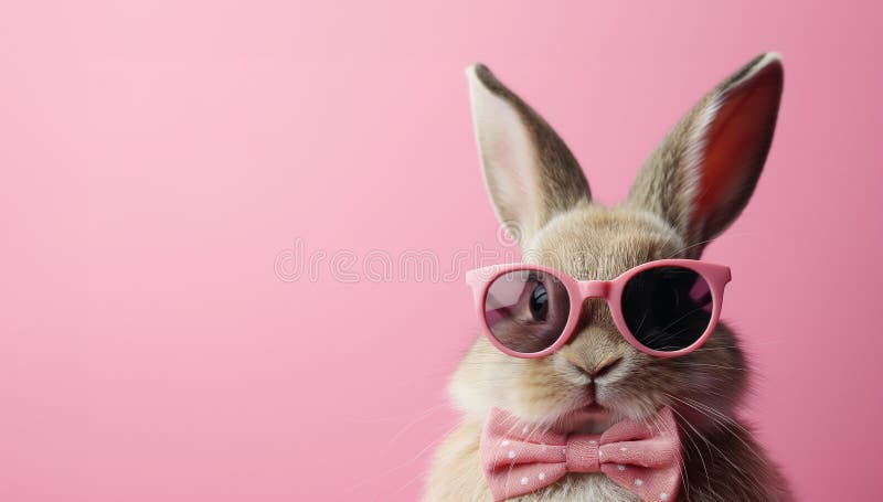 Cute Bunny with a Pink Bow on a Pink Background with Space for Text ...