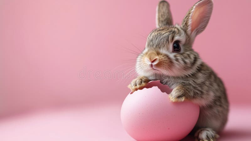 Cute Bunny with Pink Egg in Spring Celebration Stock Image - Image of ...