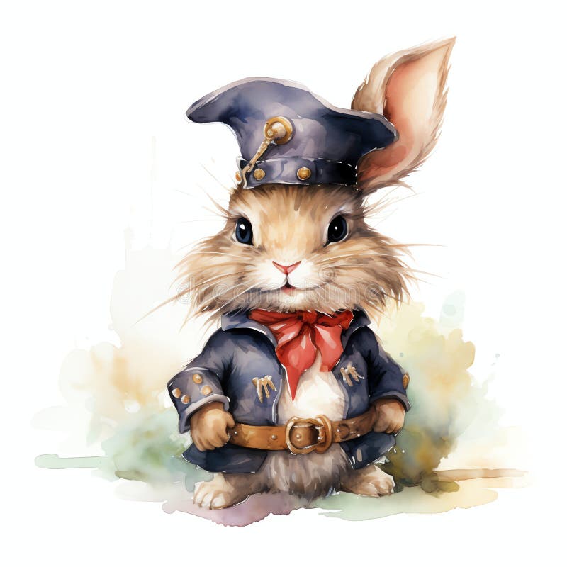 Cute Bunny with Pirate Cove Watercolor Illustration Stock Illustration ...