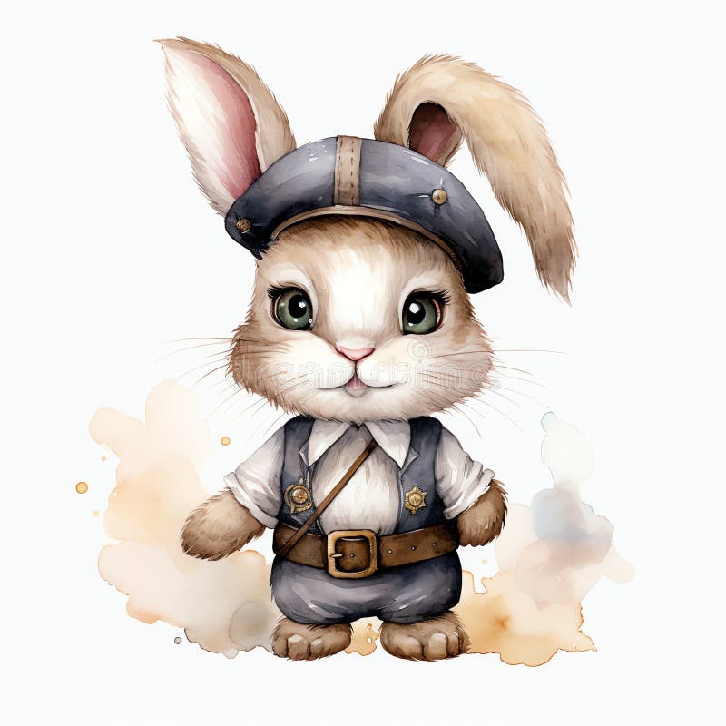 Cute Bunny with Pirate Eye Patch Watercolor Illustration Stock ...