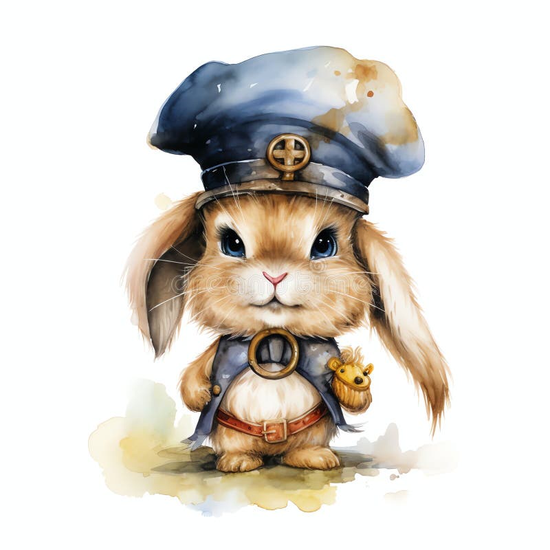 Cute Bunny with Pirate Hat Watercolor Illustration Stock Illustration ...
