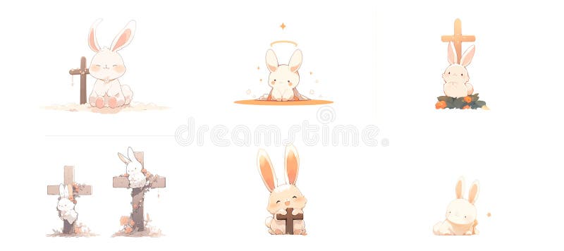 Cute Bunny Priest Praying on Png Background. Stock Illustration ...