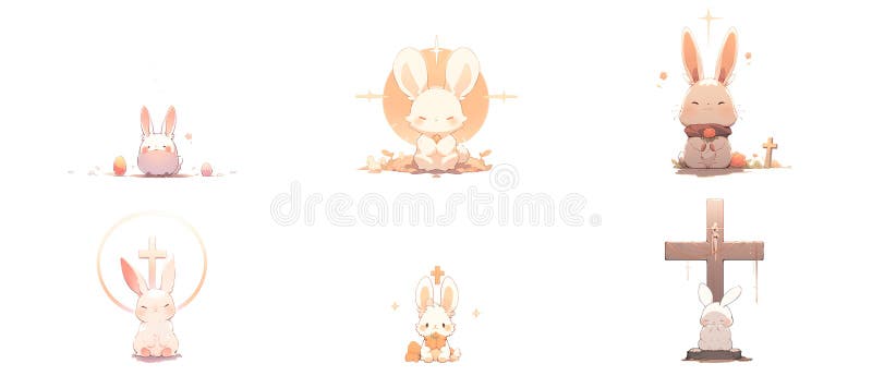 Cute Bunny Priest Praying on Png Background. Stock Illustration ...