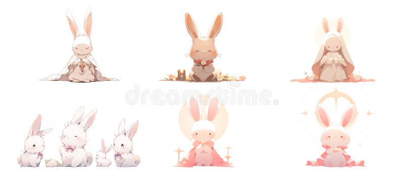 Cute Bunny Priest Praying on Png Background. Stock Illustration ...