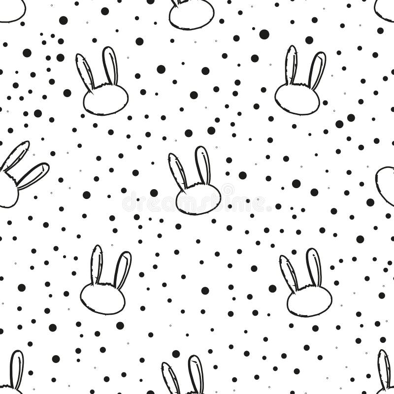 Cute Bunny or Rabbit and Black and White Easter Pattern with Bunny Dots ...