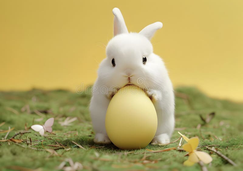 Cute Bunny Rabbit and Easter Egg. Concept of Happy Easter Day Stock ...
