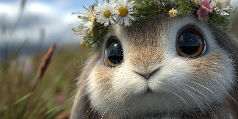 Cute Bunny Rabbit with Flower Crown Nature Photography Stock ...