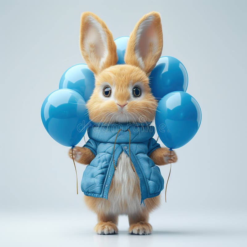 Cute Bunny Holding Balloons Stock Illustration - Illustration of ...