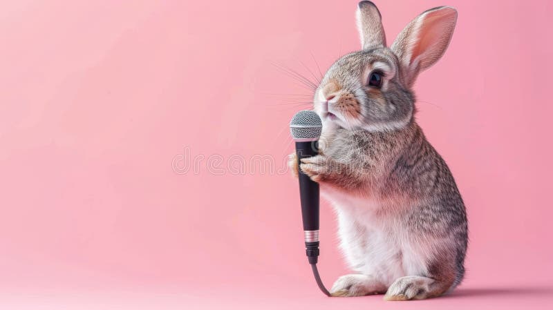 A Cute Bunny Rabbit Holds a Microphone in Front of a Pink Background ...