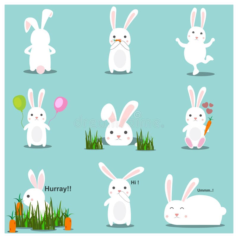 Cute Bunny Rabbit Icons Set Design Stock Vector - Illustration of ...