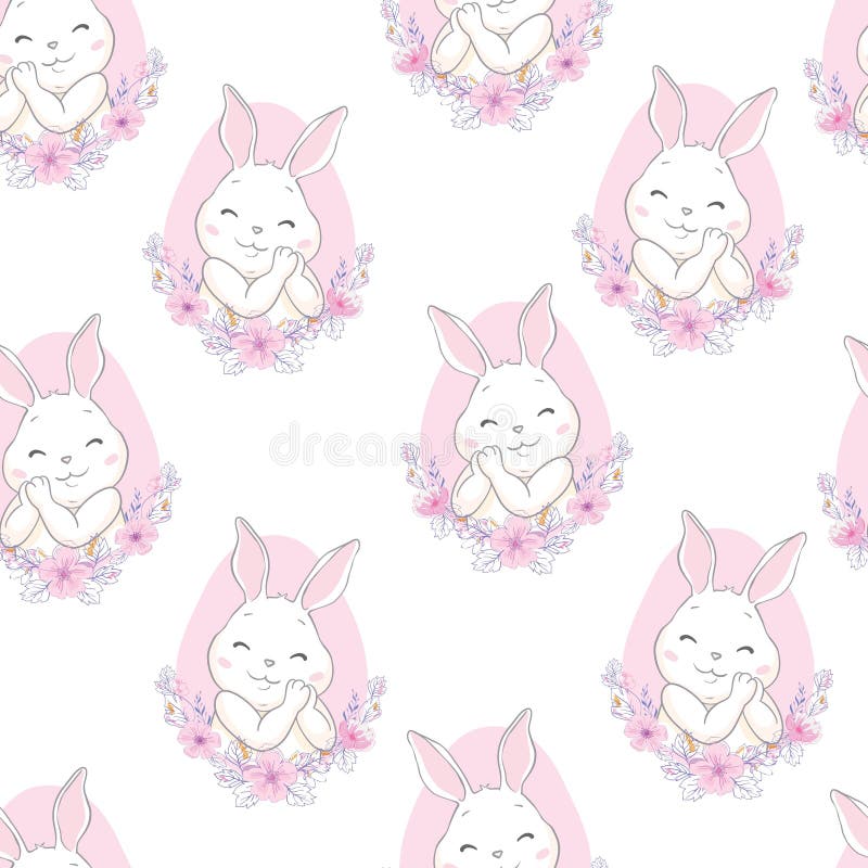 Cute Bunny Rabbit Seamless Pattern Vector Background Stock Vector ...