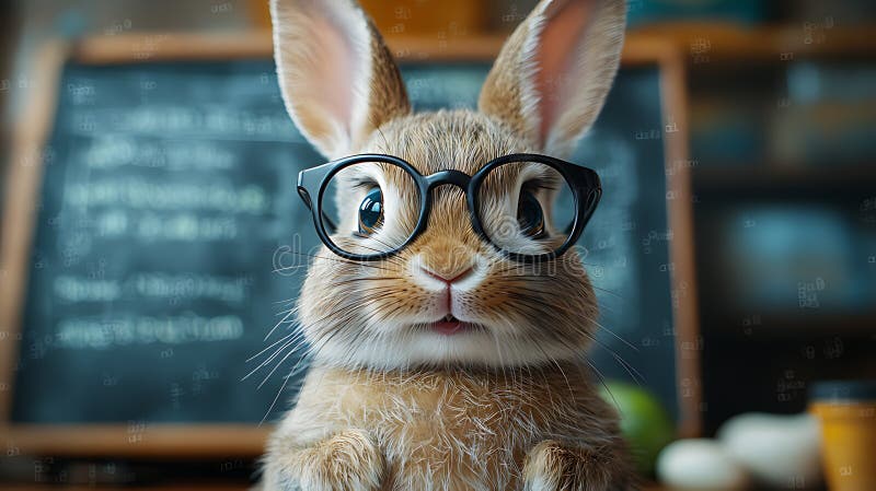 A Cute Bunny Rabbit Wearing Glasses Looks Inquisitively at the Camera ...