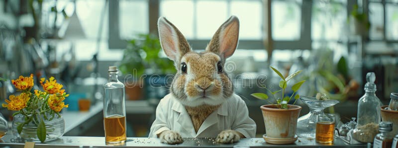 A Curious Bunny Scientist in a Laboratory Stock Illustration ...
