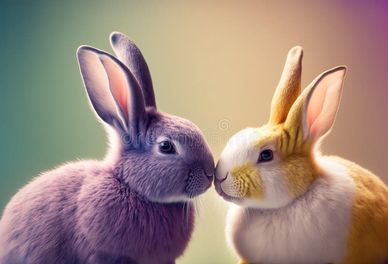Cute Bunny Rabbits Kissing. Easter and Valentines Day Concept Stock ...
