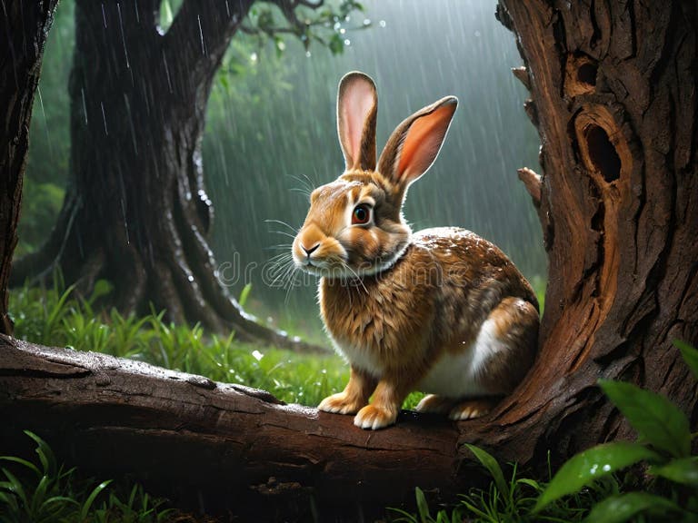Cute bunny in the rain stock illustration. Illustration of adorable ...