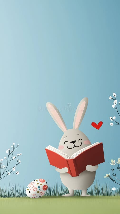 Cute Bunny Reading Book about Easter in Serene Setting Stock ...