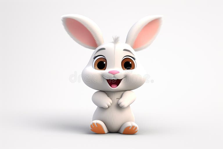 A Cute Bunny in Realistic Rabbit 3D Rendering on White Background Stock ...