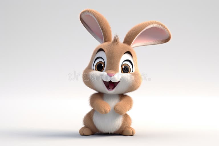 A Cute Bunny in Realistic Rabbit 3D Rendering on White Background Stock ...