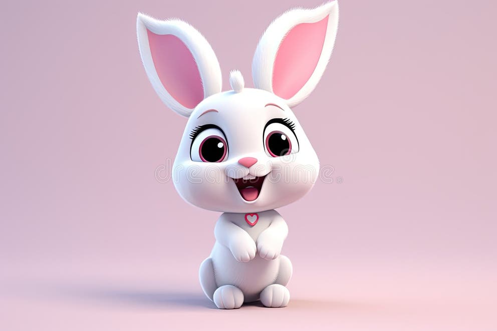 A Cute Bunny in Realistic Rabbit 3D Rendering on White Background Stock ...