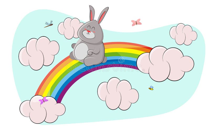 Cute Bunny Rides on a Rainbow Like a Slide Stock Vector - Illustration ...