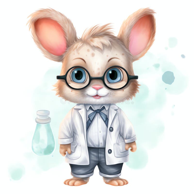 Cute Bunny with Scientist Lab Coat Watercolor Illustration Stock ...