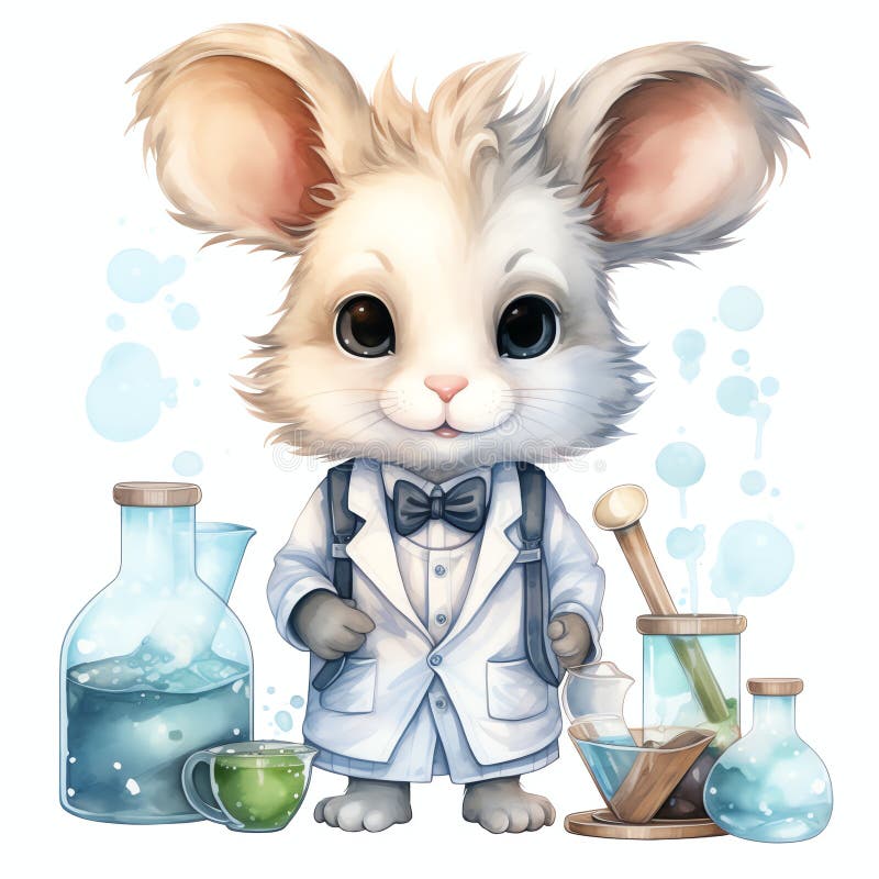 Cute Bunny with Scientist Lab Coat Watercolor Illustration Stock ...