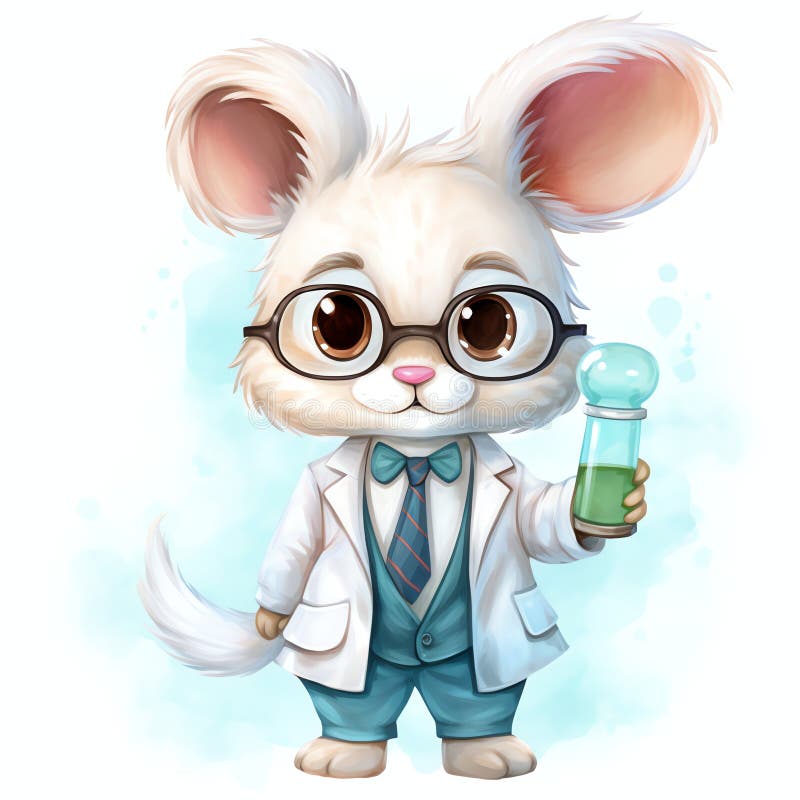 Cute Bunny with Scientist Lab Coat Watercolor Illustration Stock ...