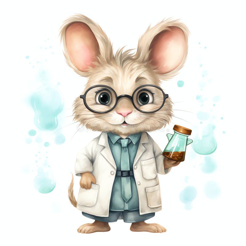 Cute Bunny with Scientist Lab Coat Watercolor Illustration Stock ...