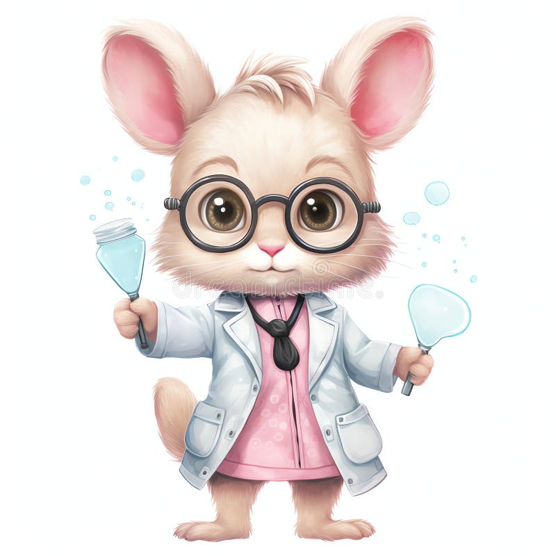 Cute Bunny with Scientist Lab Coat Watercolor Illustration Stock ...