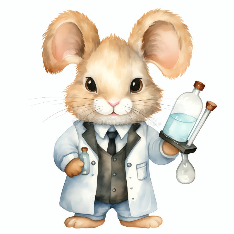 Cute Bunny with Scientist Lab Coat Watercolor Illustration Stock ...