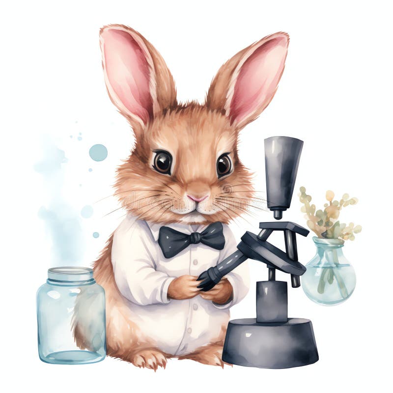 Cute Bunny with Scientist Microscope Watercolor Illustration Stock ...