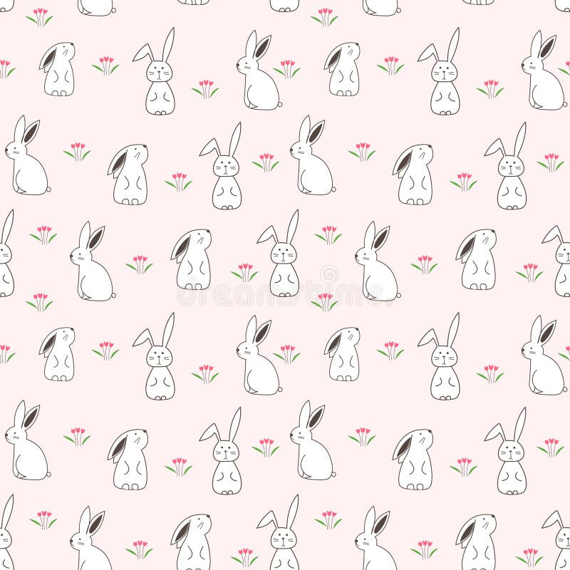 Cute Bunny Seamless Pattern Background. Stock Vector - Illustration of ...