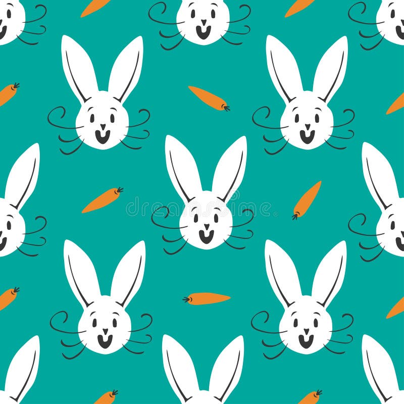 Cute Bunny Seamless Pattern. Hand Drawn Vector Illustration. Stock ...