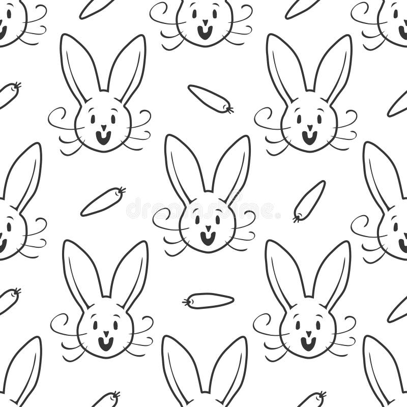 Cute Bunny Seamless Pattern. Hand Drawn Vector Illustration. Stock ...
